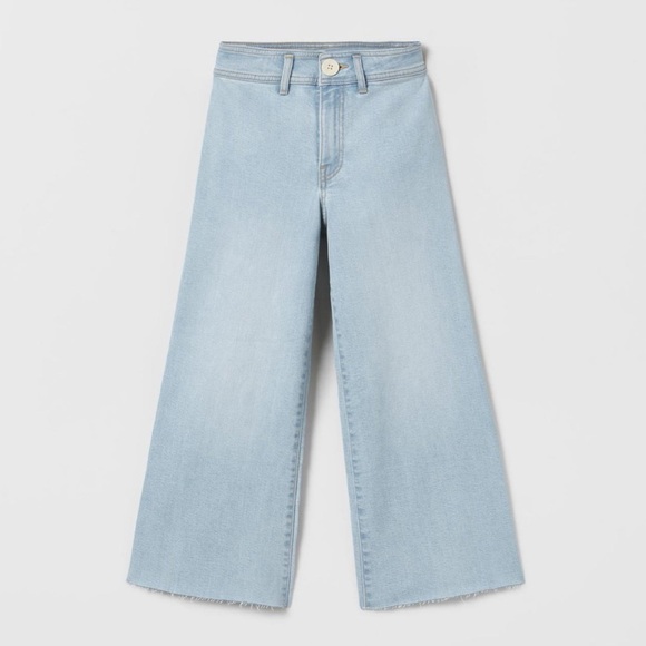 Zara | Bottoms | Zara Girls Marine Jeans Light Wash Raw Hem Wide Leg ...